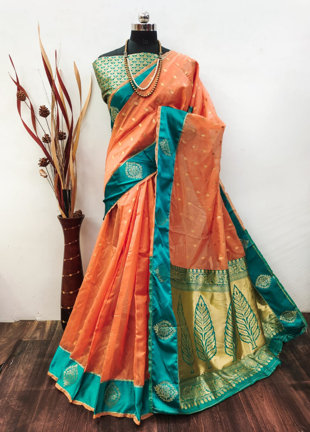 Peach Soft Organza Silk Saree With Zari Weaving Work | Festive & Party ...